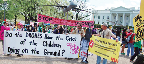 Deadly drone attacks bring protestors to White House