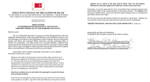 Open Letter from Executive Council of the Nation of Islam to Reps ...